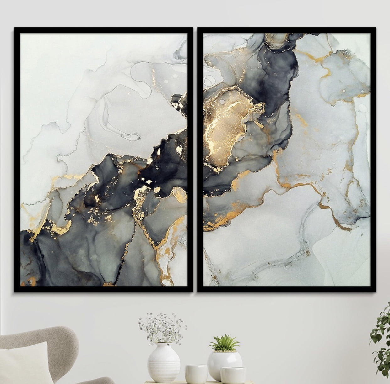 Conjunto de 02 Quadros Prime Cinza 90x60 molduras branca - Quadrolândia ...